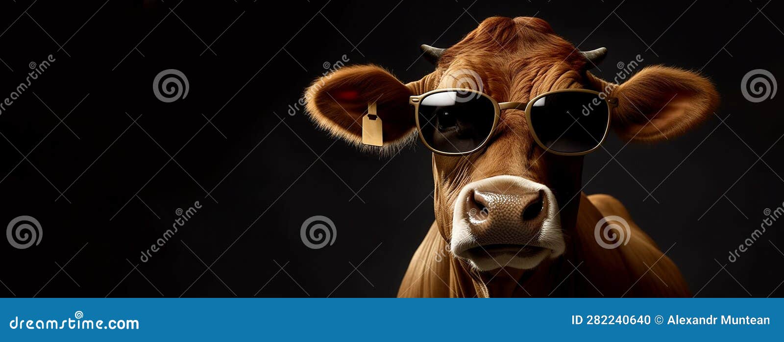Funny Cow in Sunglasses, Vacation Concept, Panoramic Layout Stock Photo ...