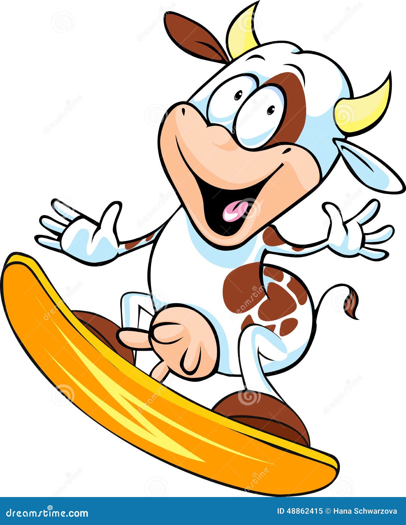 Funny cow surfing - vector stock vector. Illustration of sport - 48862415