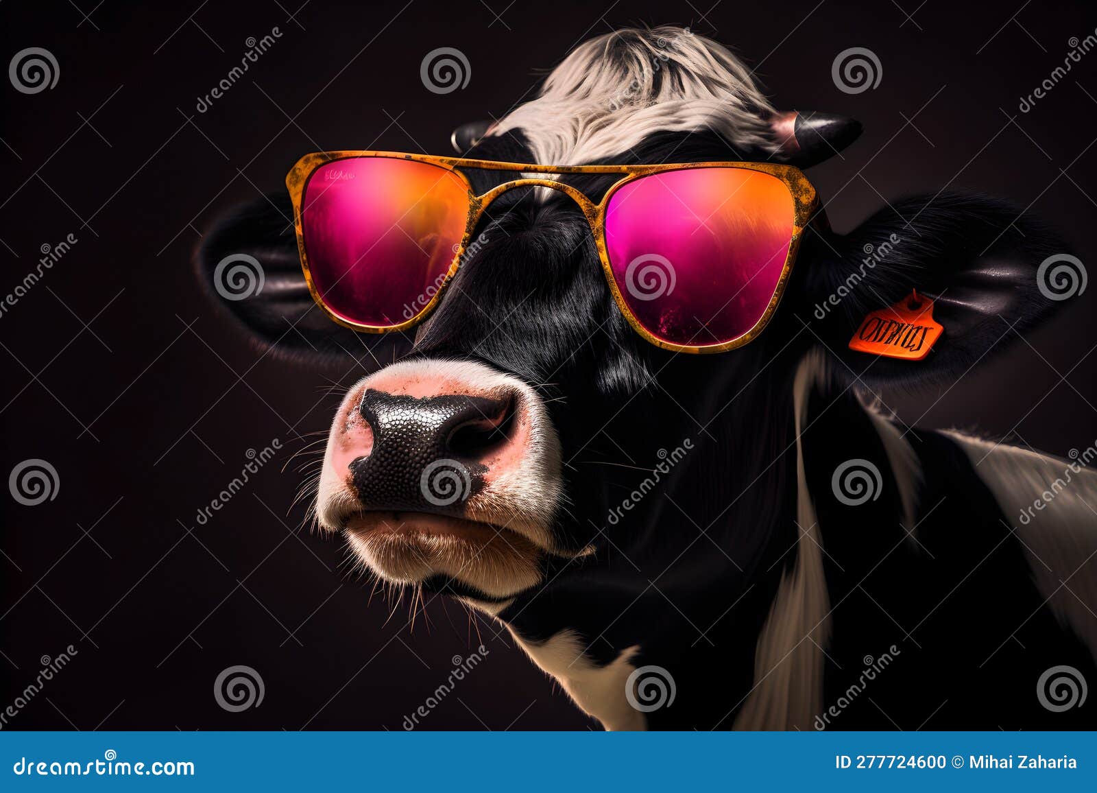 Funny Cow Wearing Sunglasses in Studio with a Colorful and Bright ...