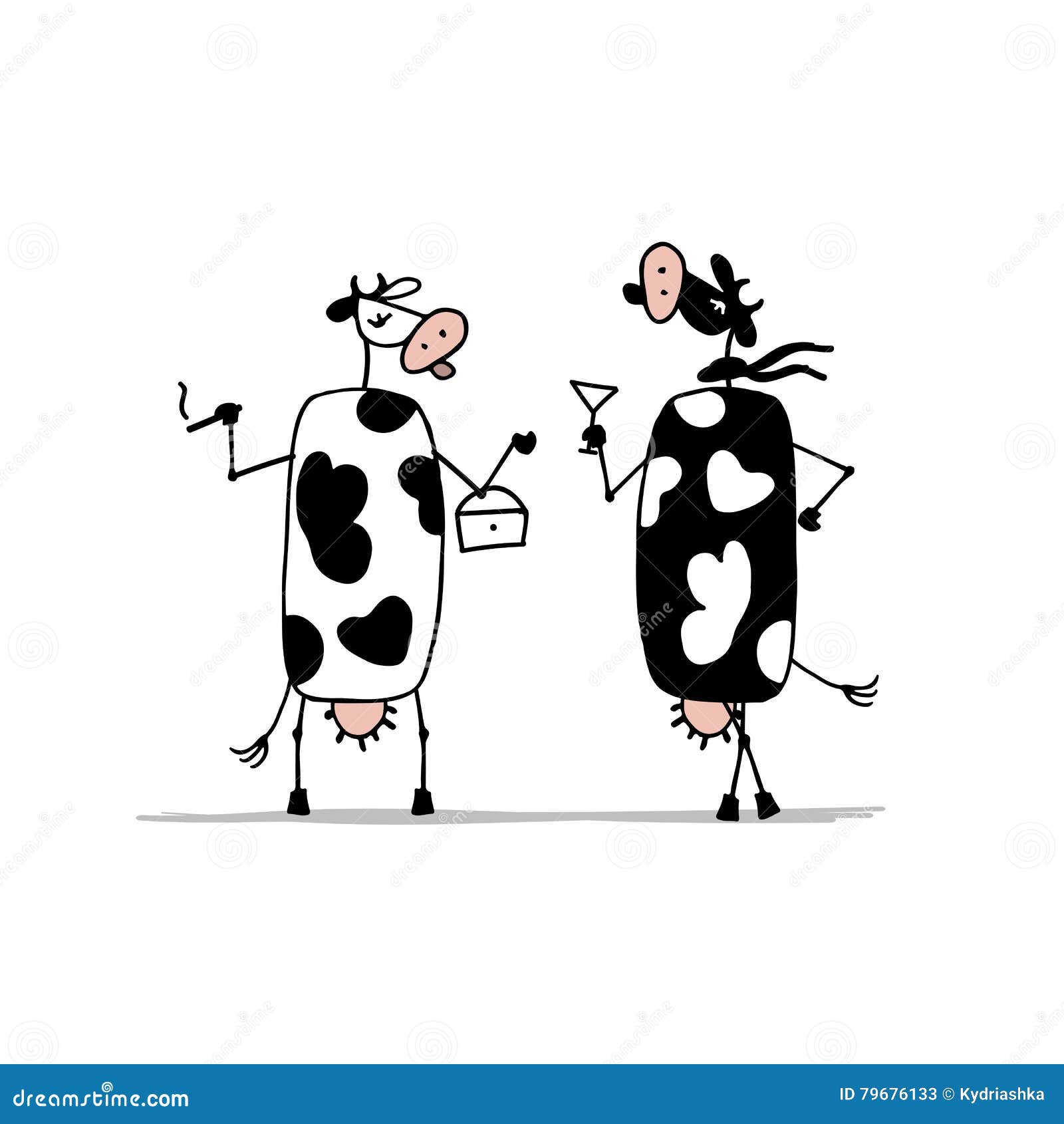 Funny Cows on the Party, Sketch for Your Design Stock Vector ...
