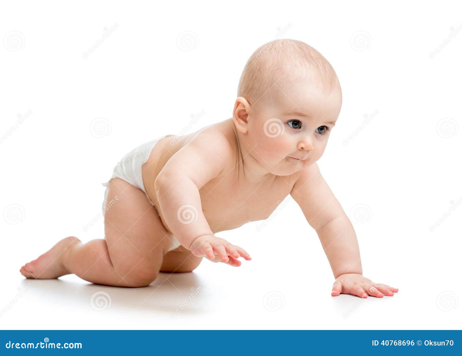 Funny Crawling Baby on White Background Stock Photo - Image of active ...