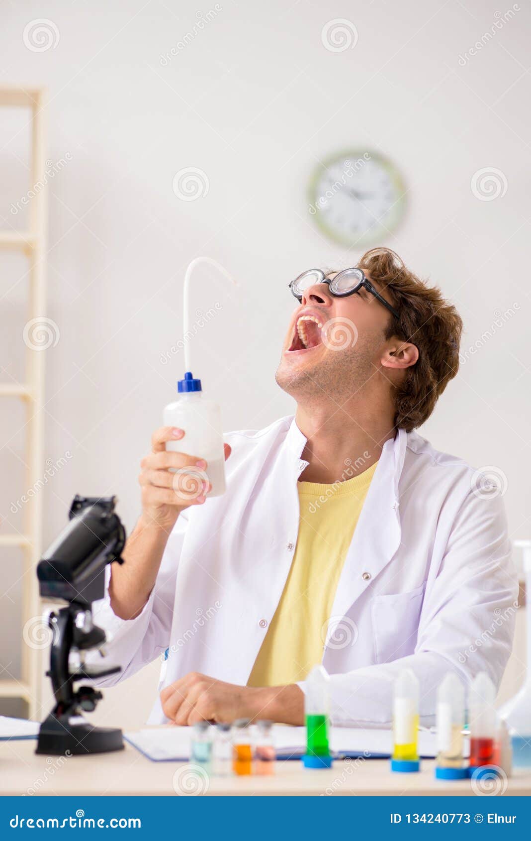 The Funny Crazy Chemist Doing Experiments and Tests Stock Image - Image ...