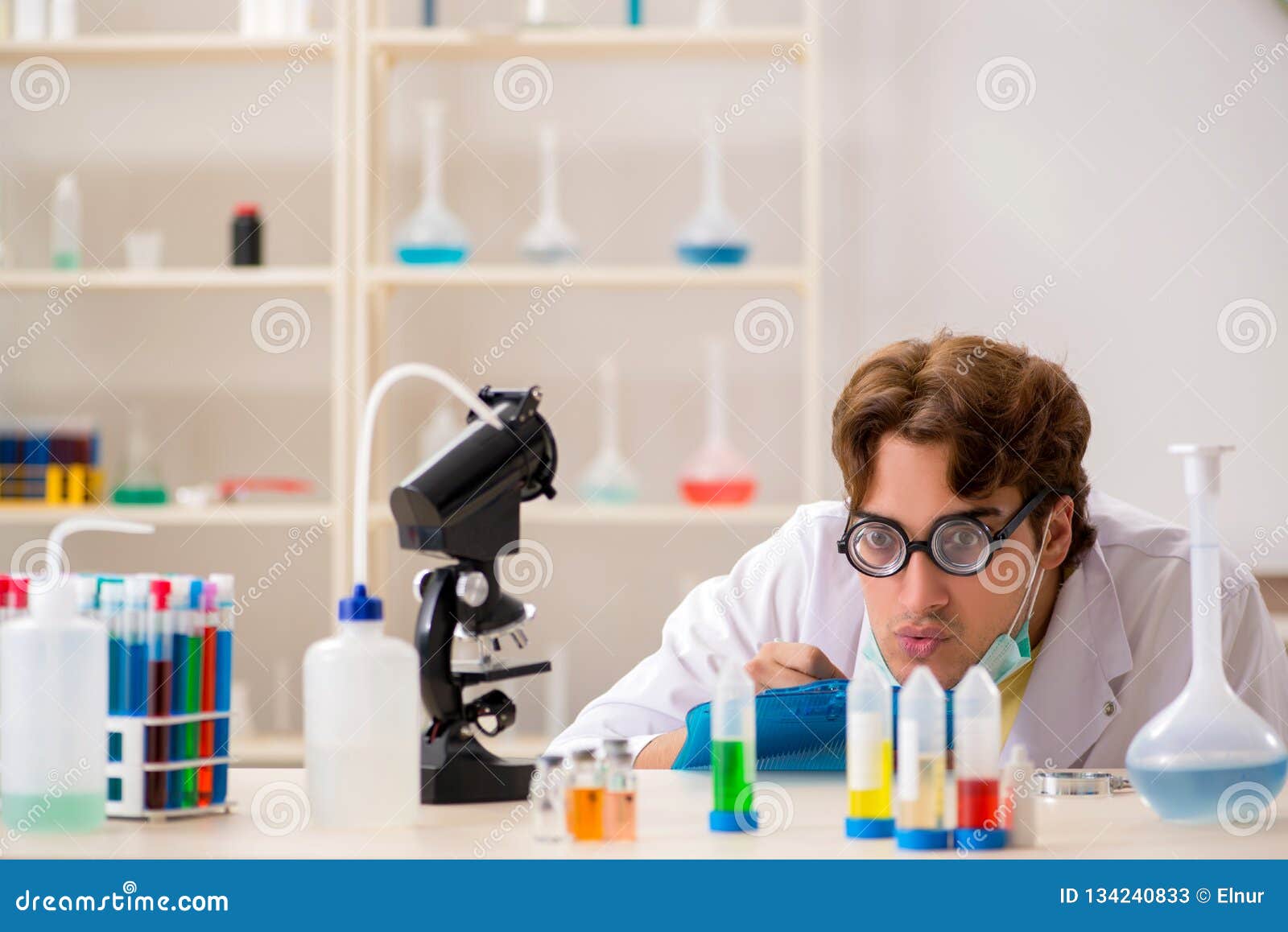 The Funny Crazy Chemist Doing Experiments and Tests Stock Image - Image ...
