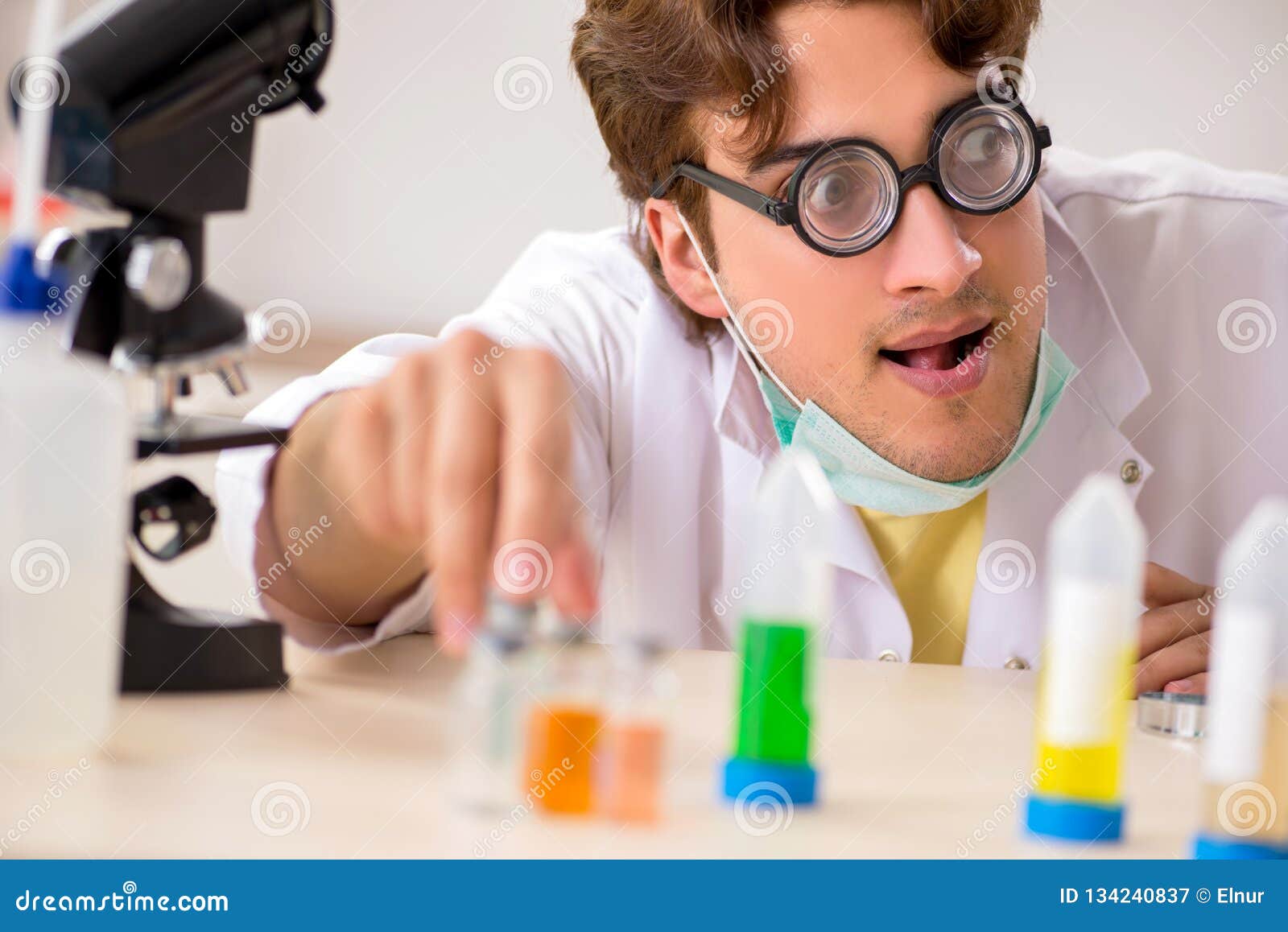The Funny Crazy Chemist Doing Experiments and Tests Stock Image - Image ...