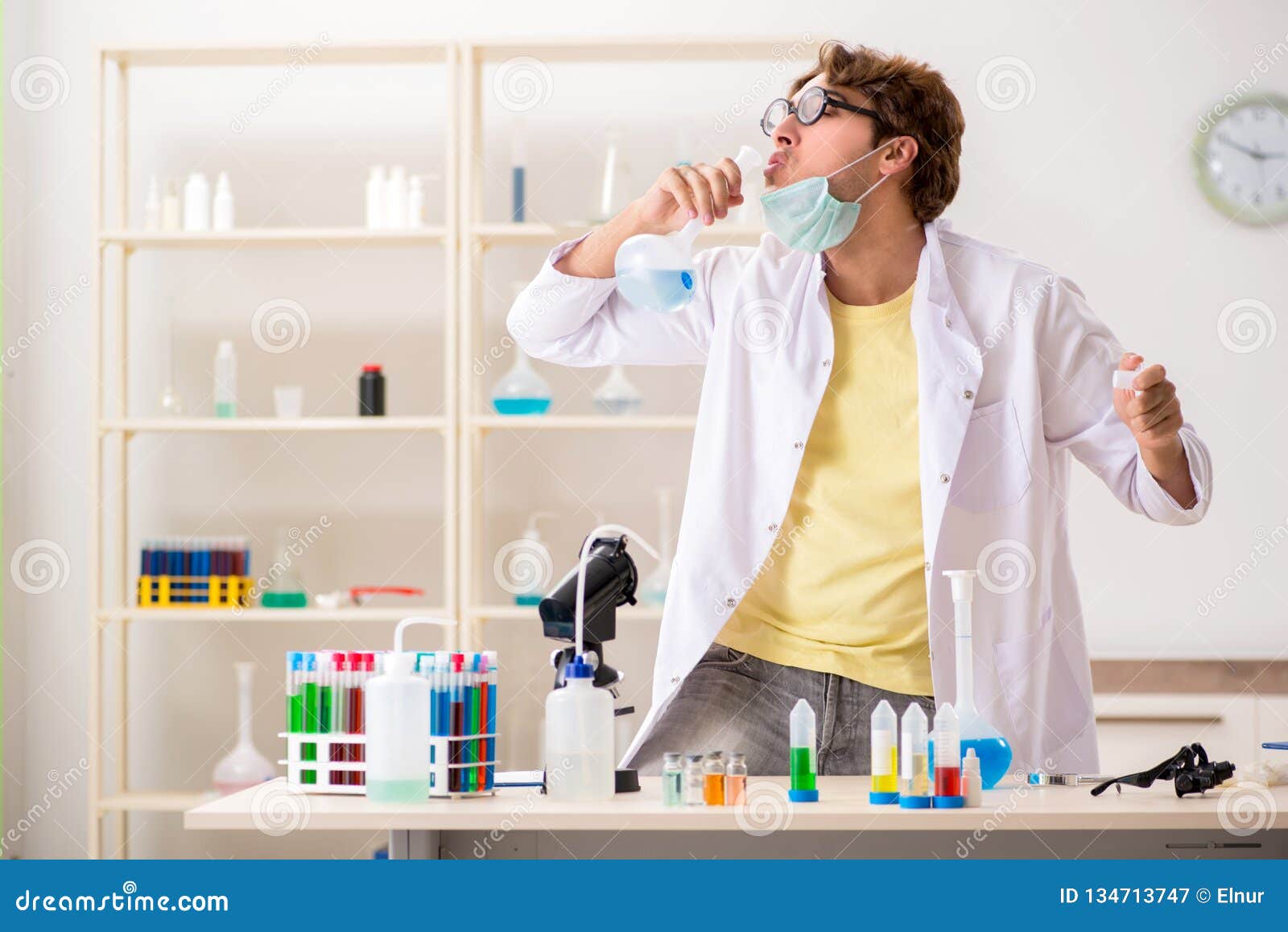 The Funny Crazy Chemist Doing Experiments and Tests Stock Image - Image ...