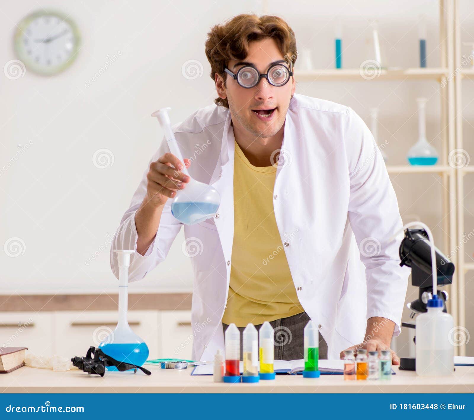Funny Crazy Chemist Doing Experiments and Tests Stock Photo - Image of ...