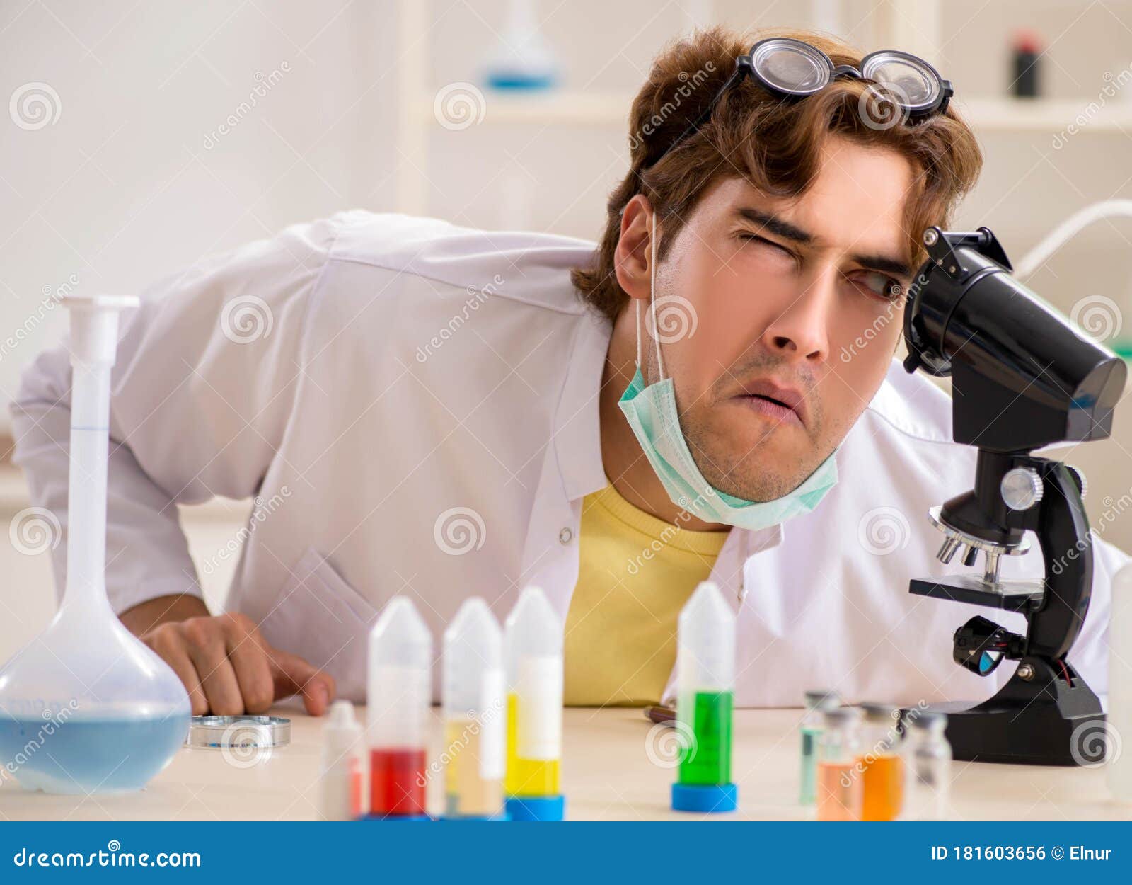 Funny Crazy Chemist Doing Experiments and Tests Stock Photo - Image of ...