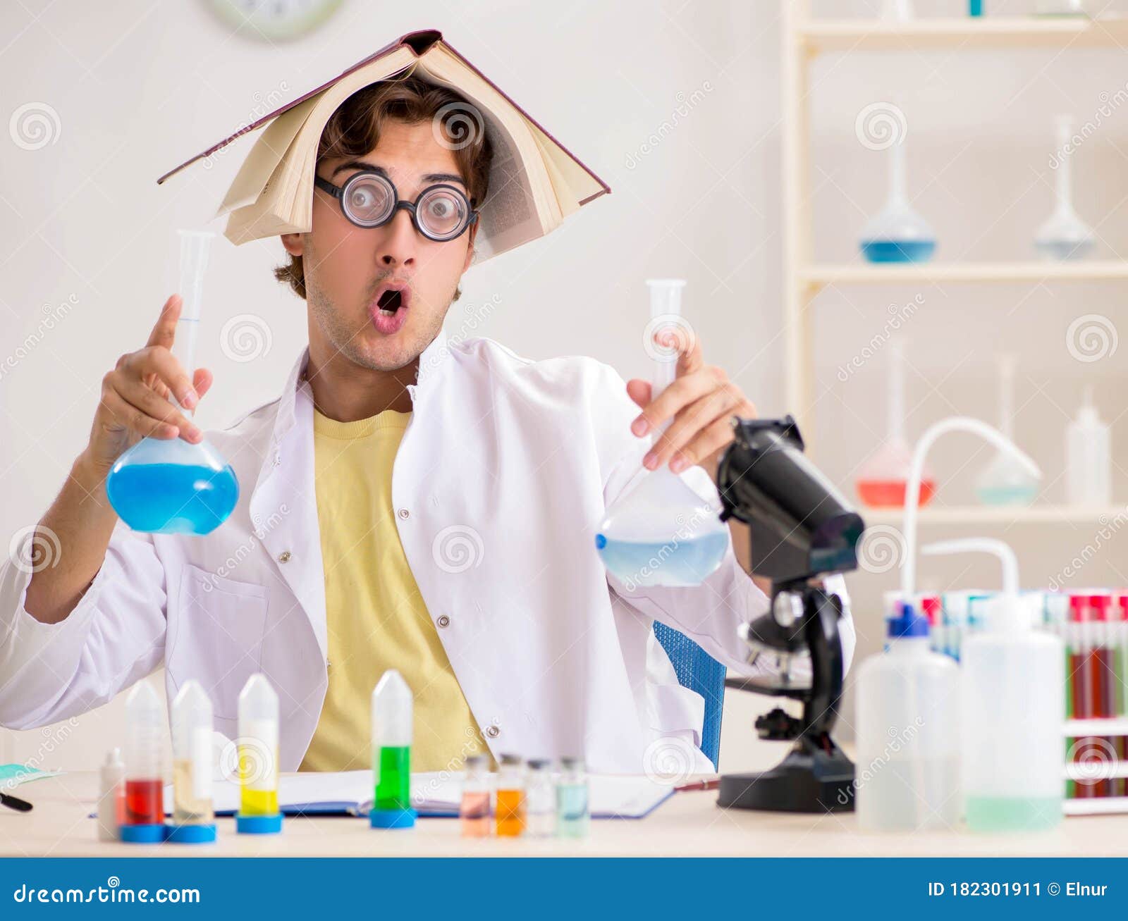 Funny Crazy Chemist Doing Experiments and Tests Stock Image - Image of ...