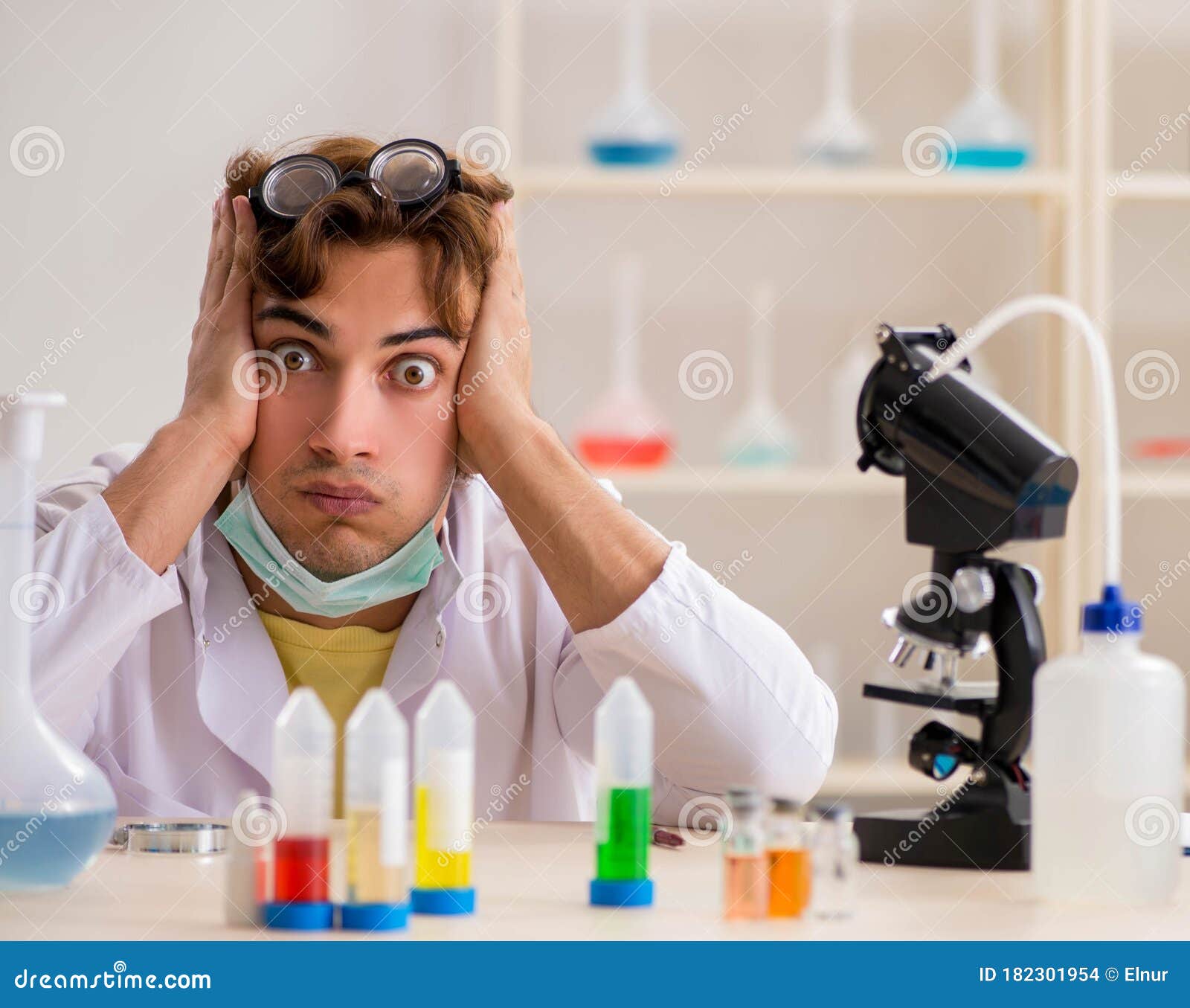 Funny Crazy Chemist Doing Experiments and Tests Stock Photo - Image of ...