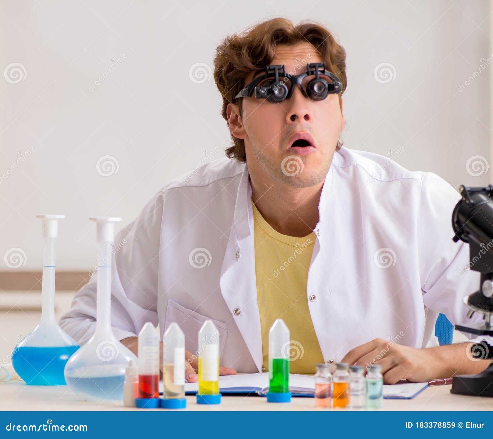 Funny Crazy Chemist Doing Experiments and Tests Stock Image - Image of ...