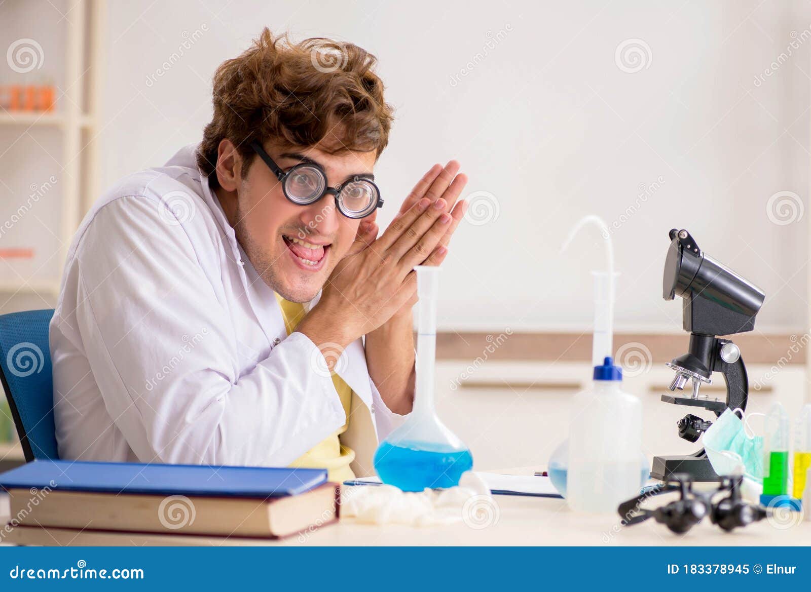 Funny Crazy Chemist Doing Experiments and Tests Stock Image - Image of ...