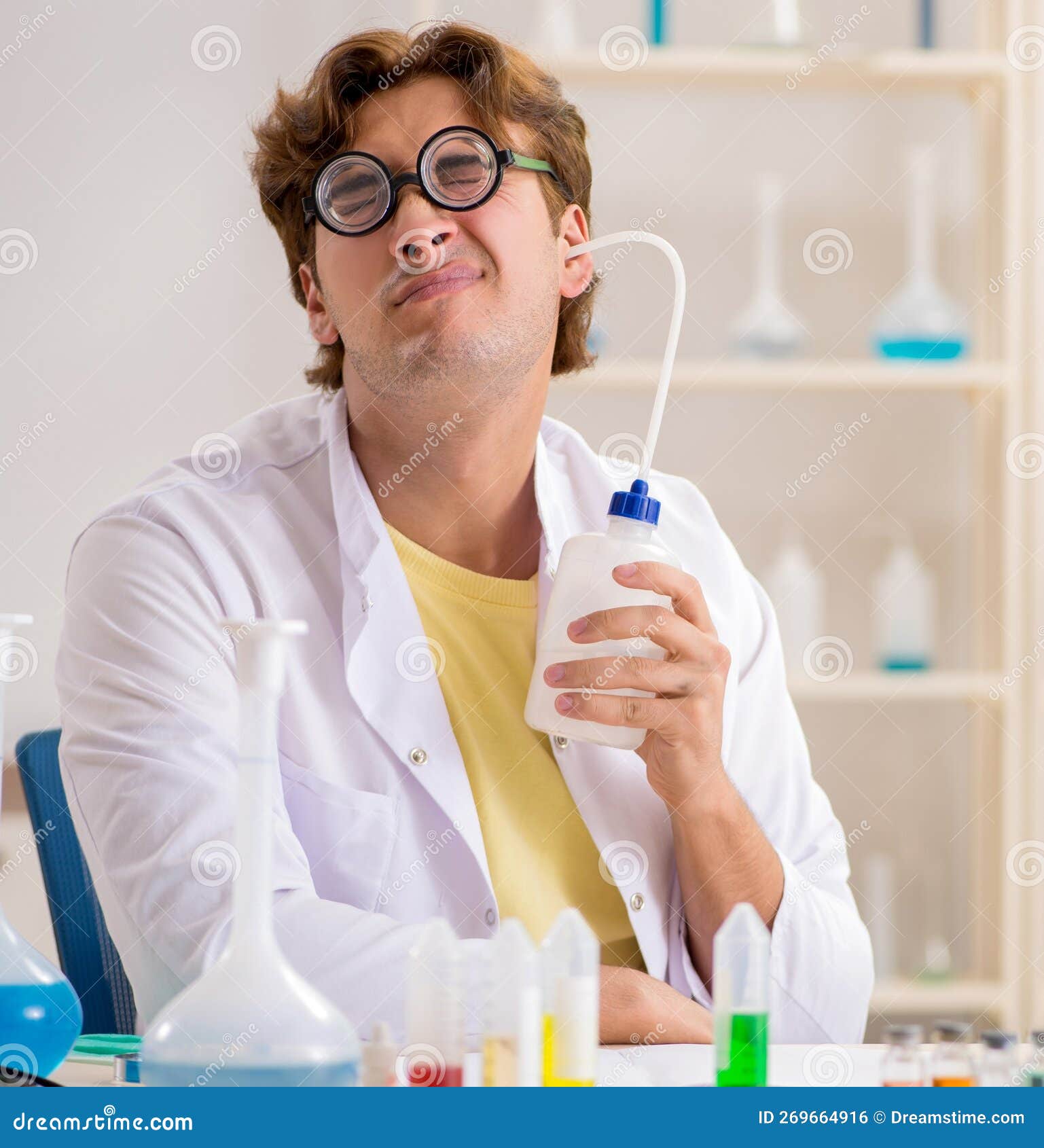Funny Crazy Chemist Doing Experiments and Tests Stock Photo - Image of ...