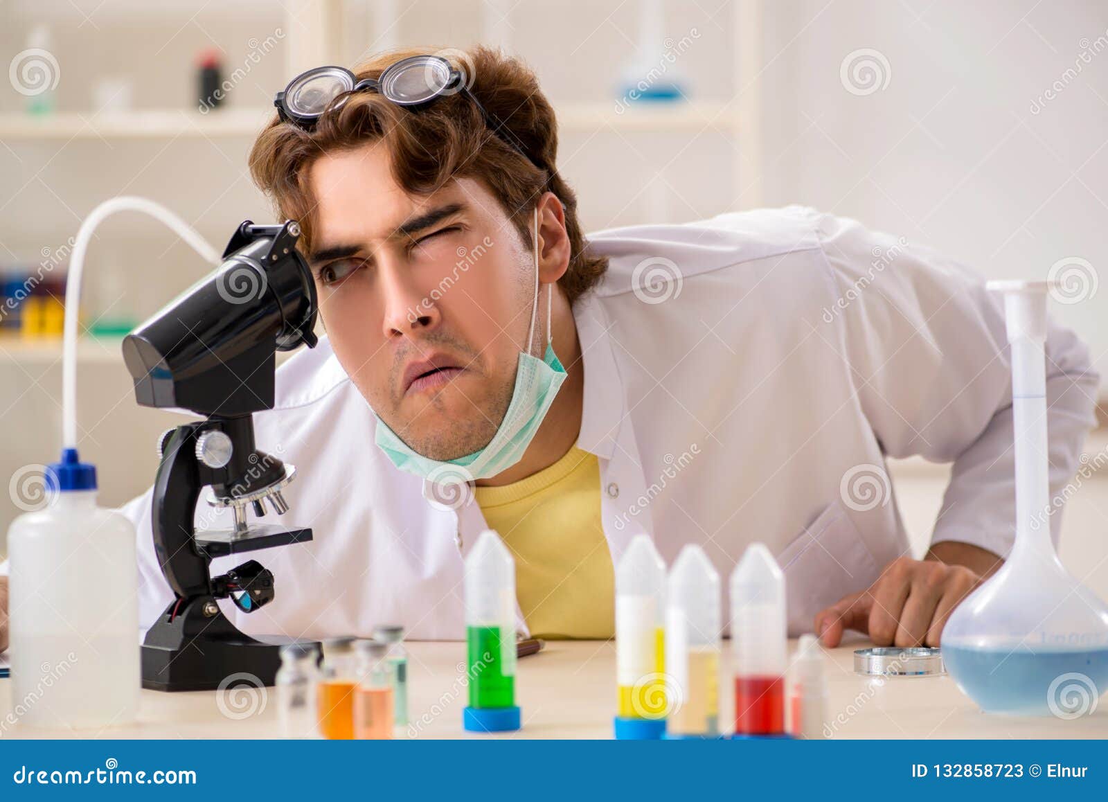 The Funny Crazy Chemist Doing Experiments and Tests Stock Image - Image ...