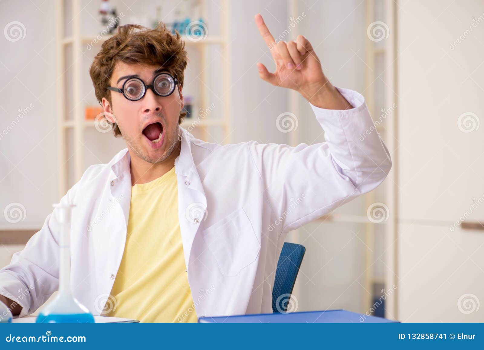 The Funny Crazy Chemist Doing Experiments and Tests Stock Image - Image ...