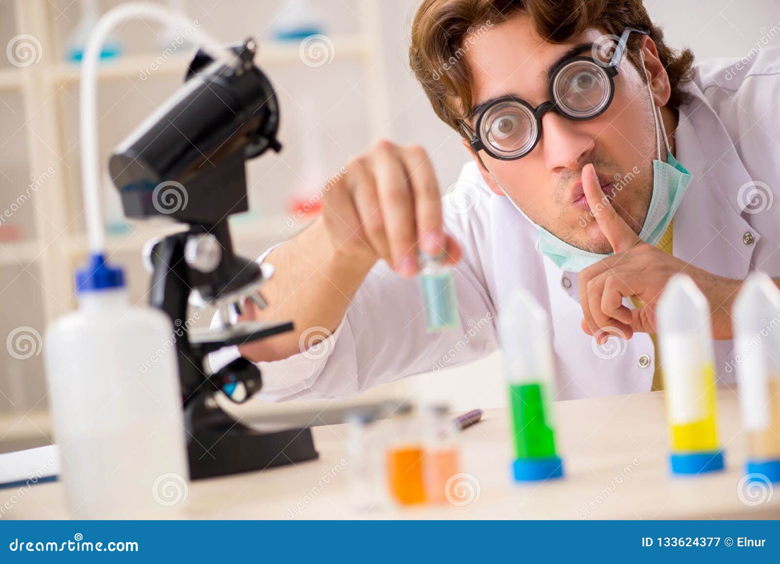 The Funny Crazy Chemist Doing Experiments and Tests Stock Image - Image ...
