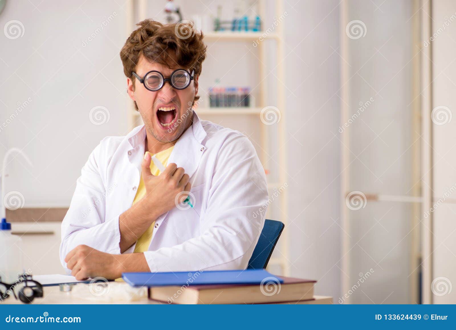 The Funny Crazy Chemist Doing Experiments and Tests Stock Image - Image ...