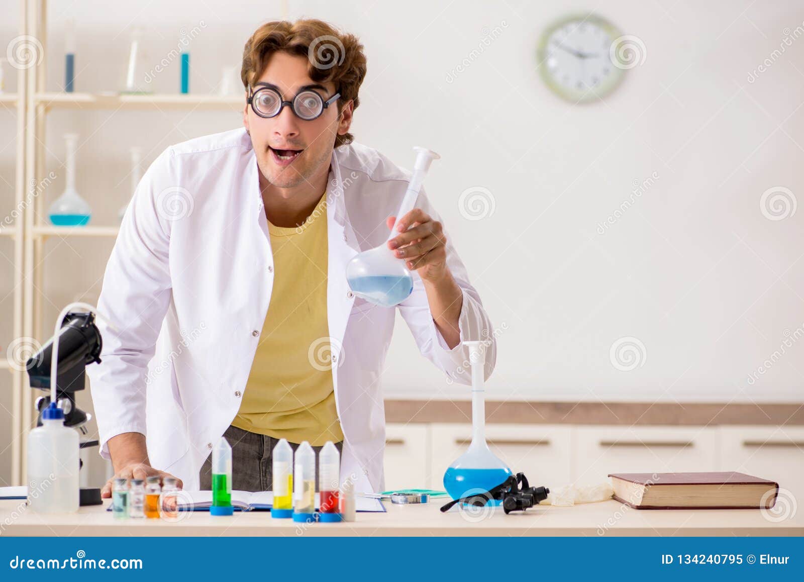 The Funny Crazy Chemist Doing Experiments and Tests Stock Image - Image ...