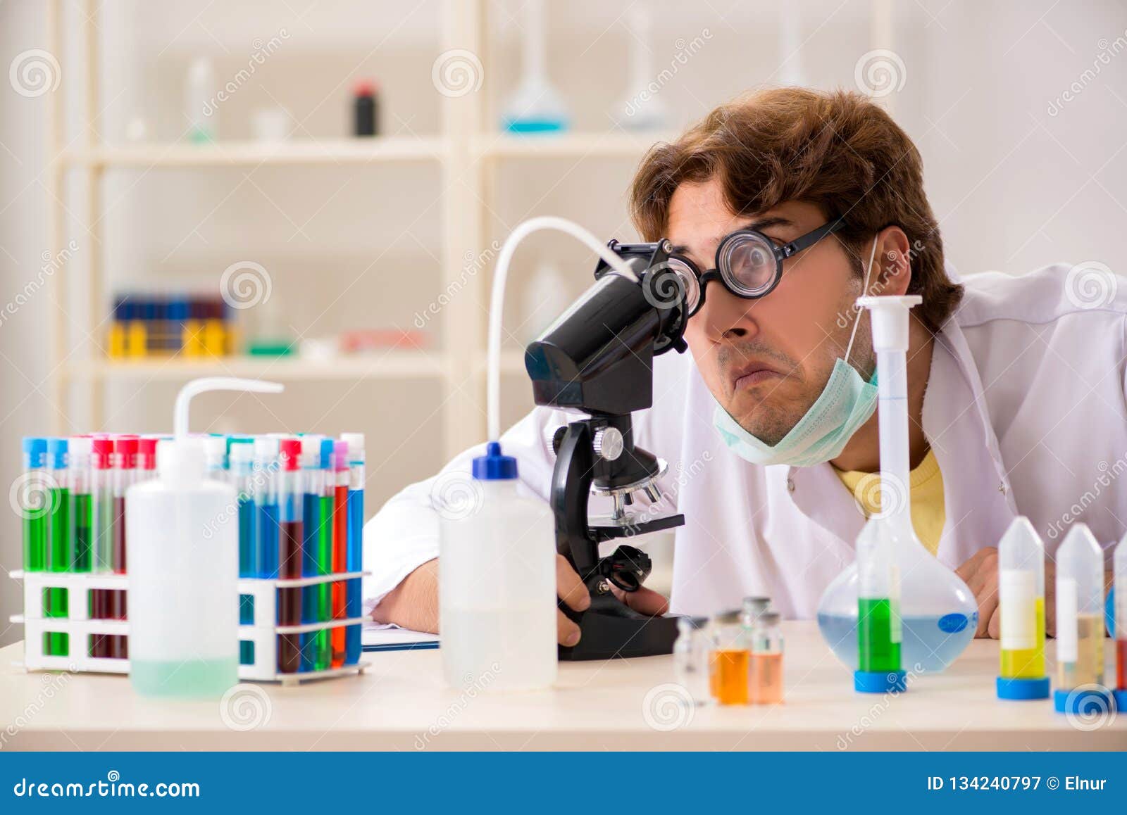 The Funny Crazy Chemist Doing Experiments and Tests Stock Image - Image ...