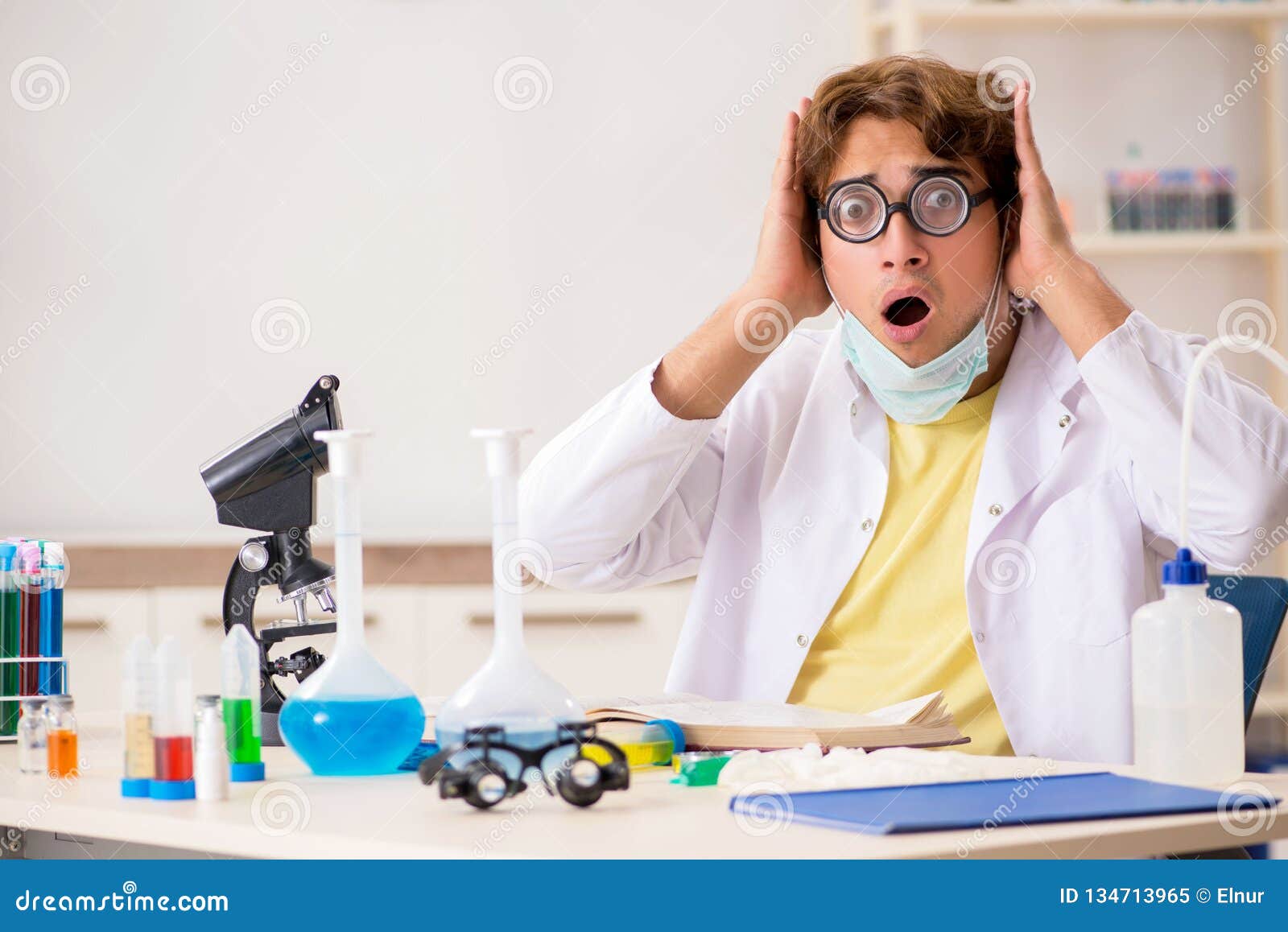 The Funny Crazy Chemist Doing Experiments and Tests Stock Image - Image ...