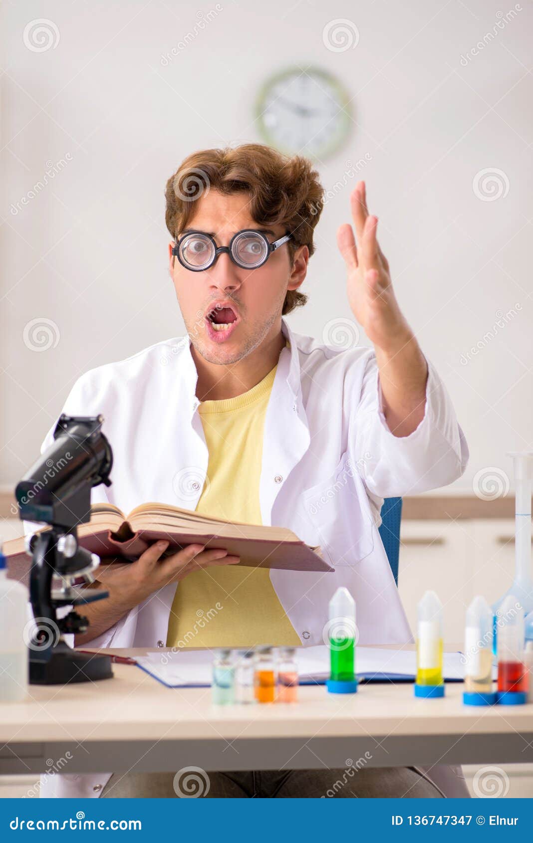 The Funny Crazy Chemist Doing Experiments and Tests Stock Image - Image ...