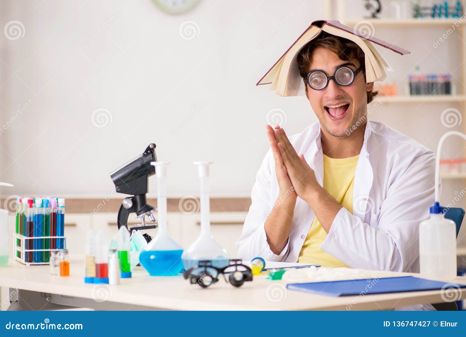 The Funny Crazy Chemist Doing Experiments and Tests Stock Image - Image ...