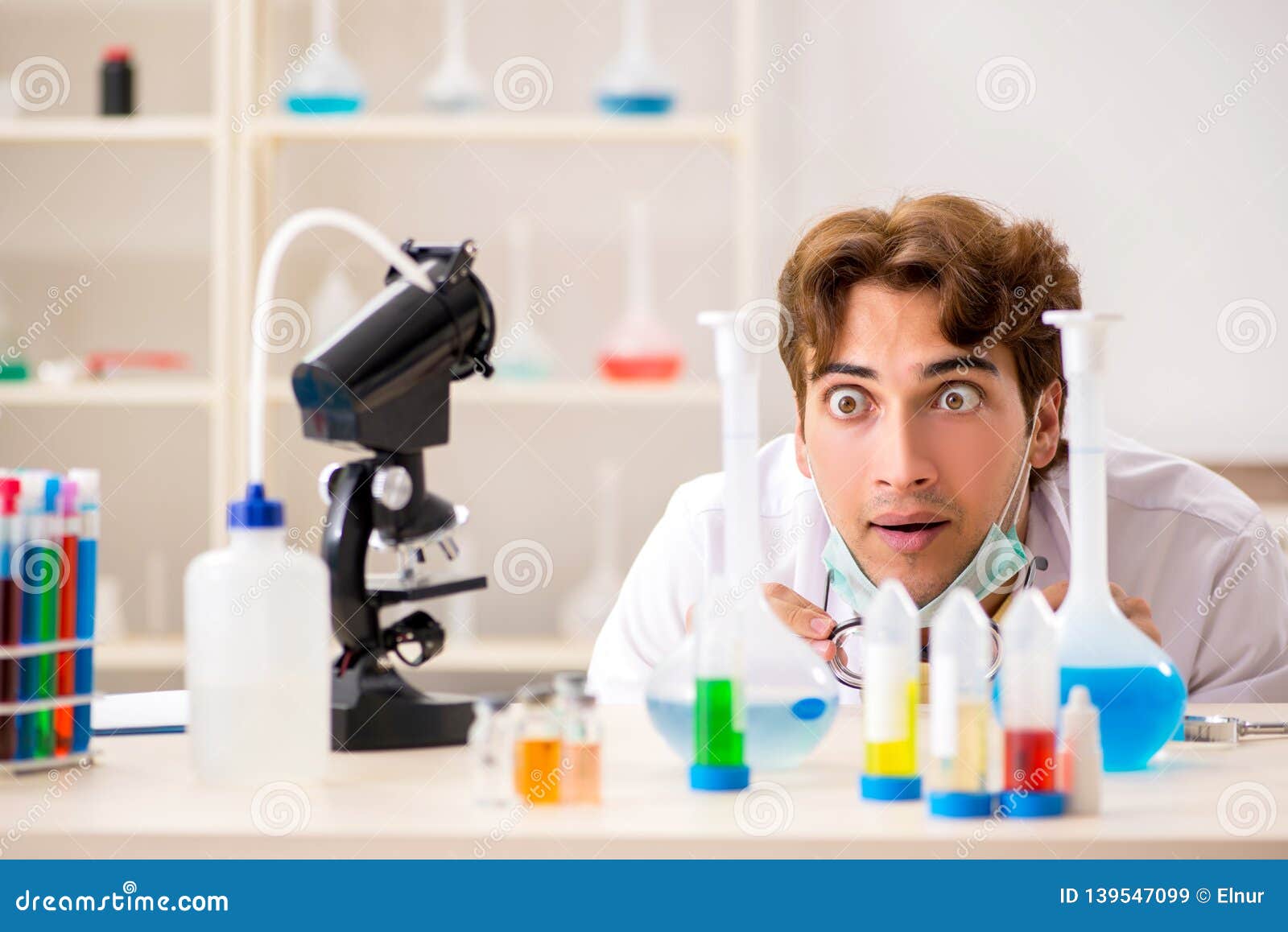 The Funny Crazy Chemist Doing Experiments and Tests Stock Image - Image ...