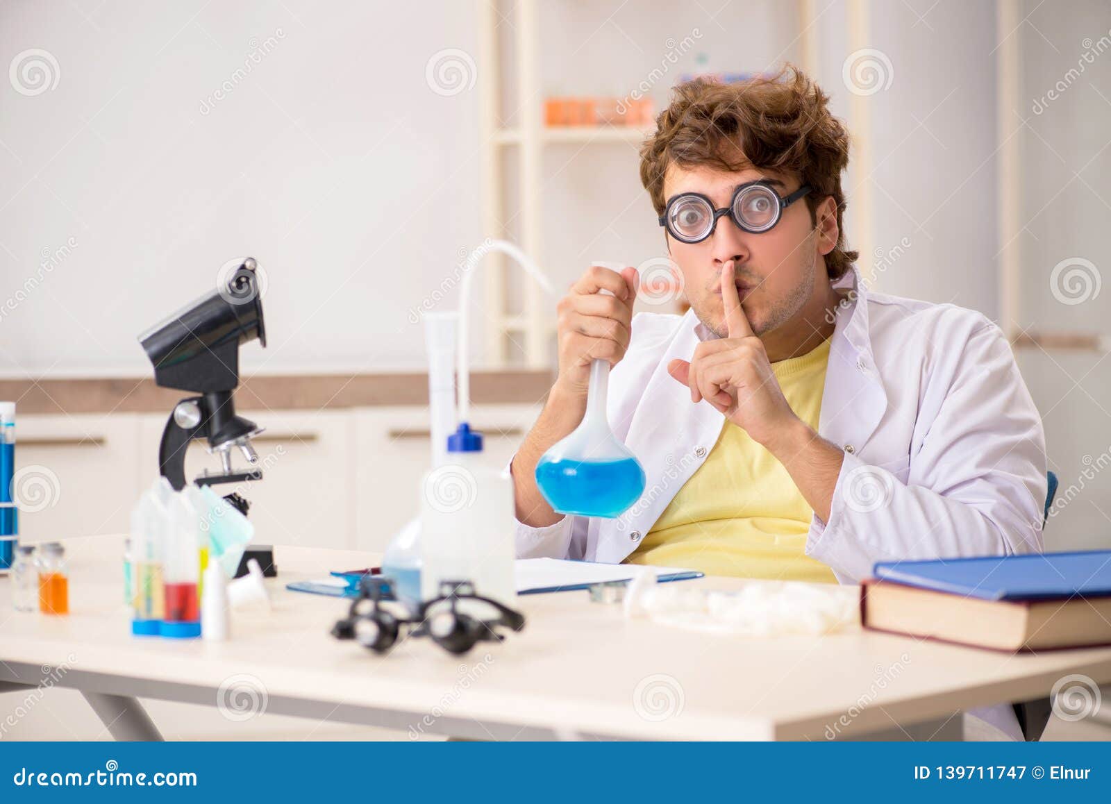 The Funny Crazy Chemist Doing Experiments and Tests Stock Image - Image ...