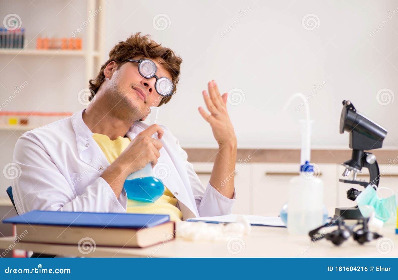 Funny Crazy Chemist Doing Experiments and Tests Stock Photo - Image of ...