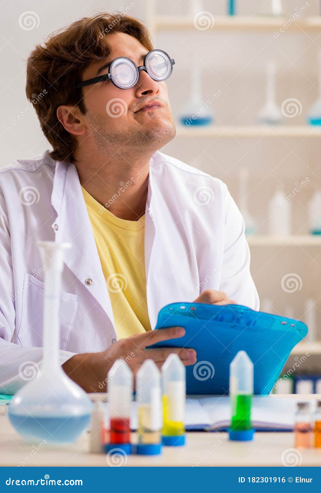 Funny Crazy Chemist Doing Experiments and Tests Stock Photo - Image of ...