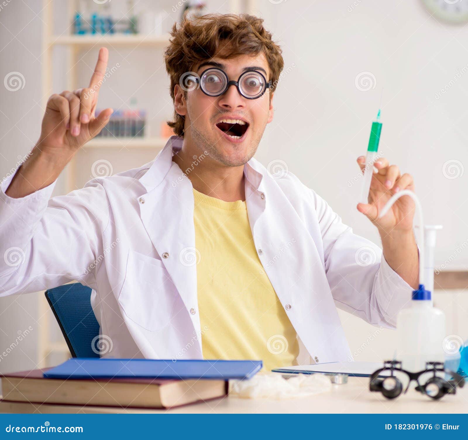 Funny Crazy Chemist Doing Experiments and Tests Stock Photo - Image of ...