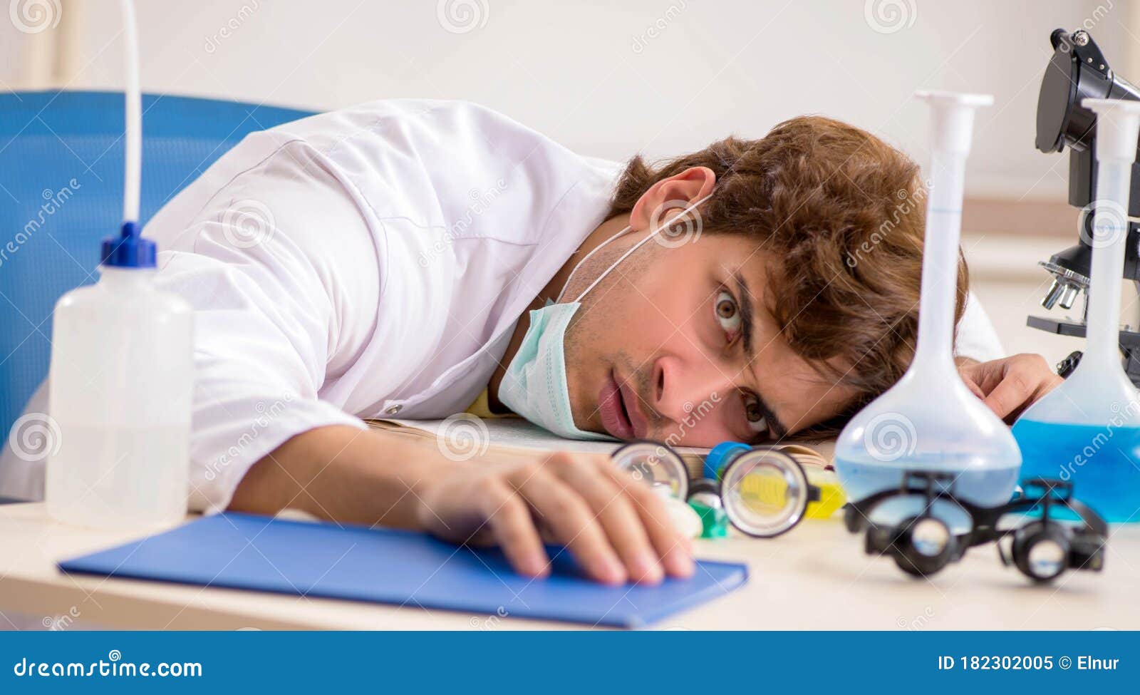 Funny Crazy Chemist Doing Experiments and Tests Stock Image - Image of ...