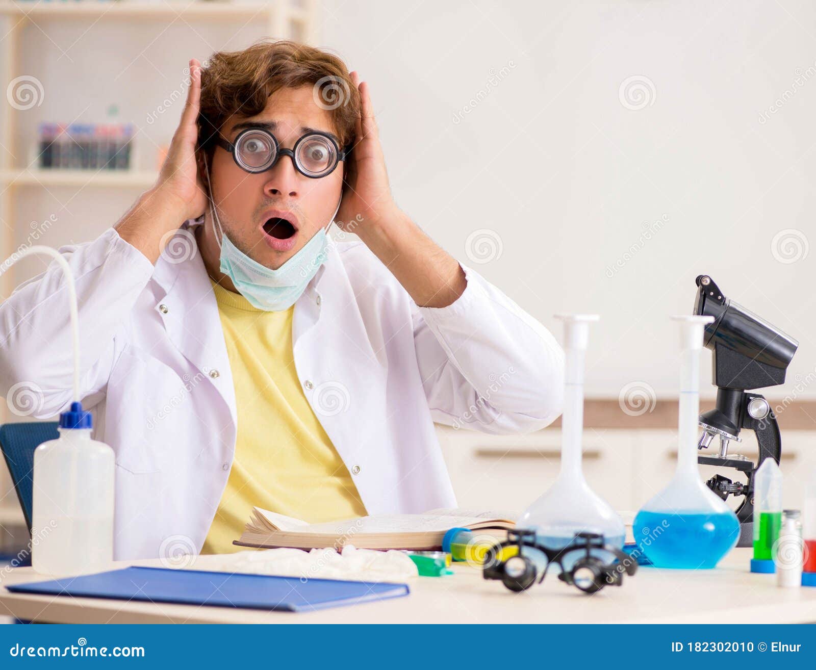 Funny Crazy Chemist Doing Experiments and Tests Stock Photo - Image of ...