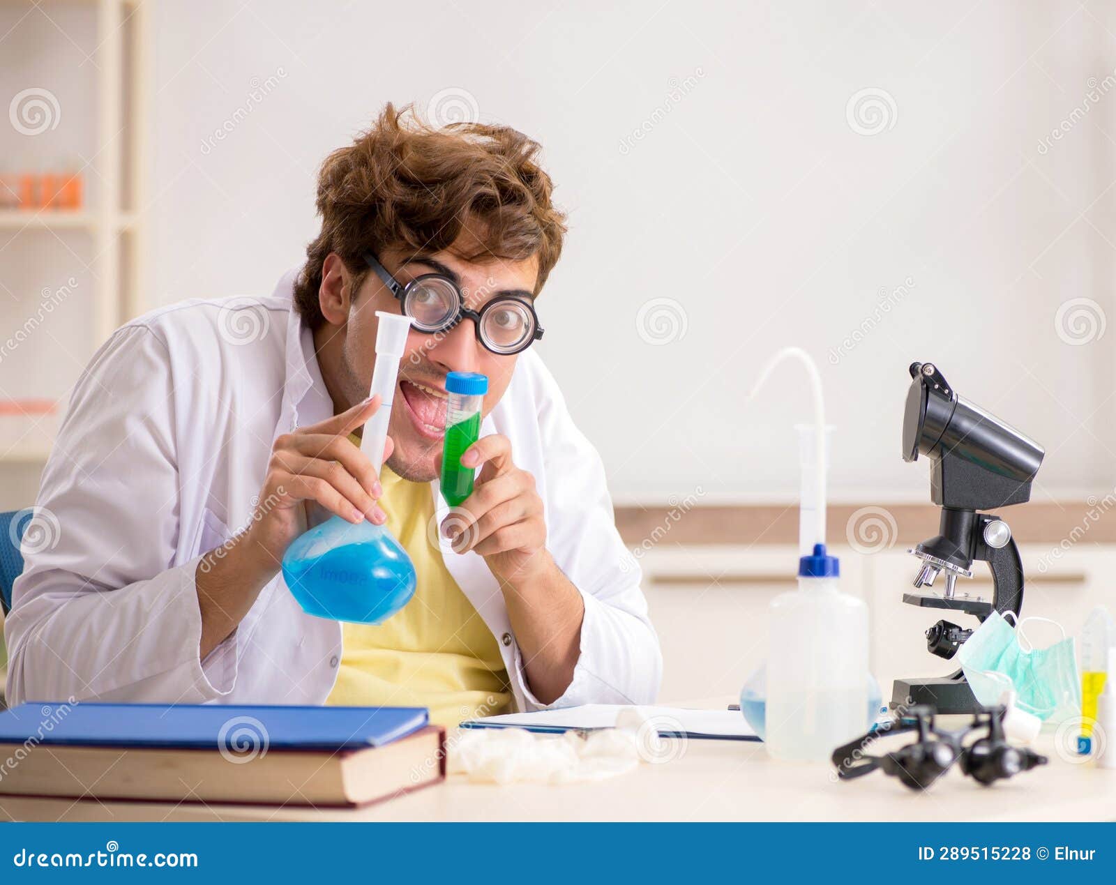Funny Crazy Chemist Doing Experiments and Tests Stock Photo - Image of ...