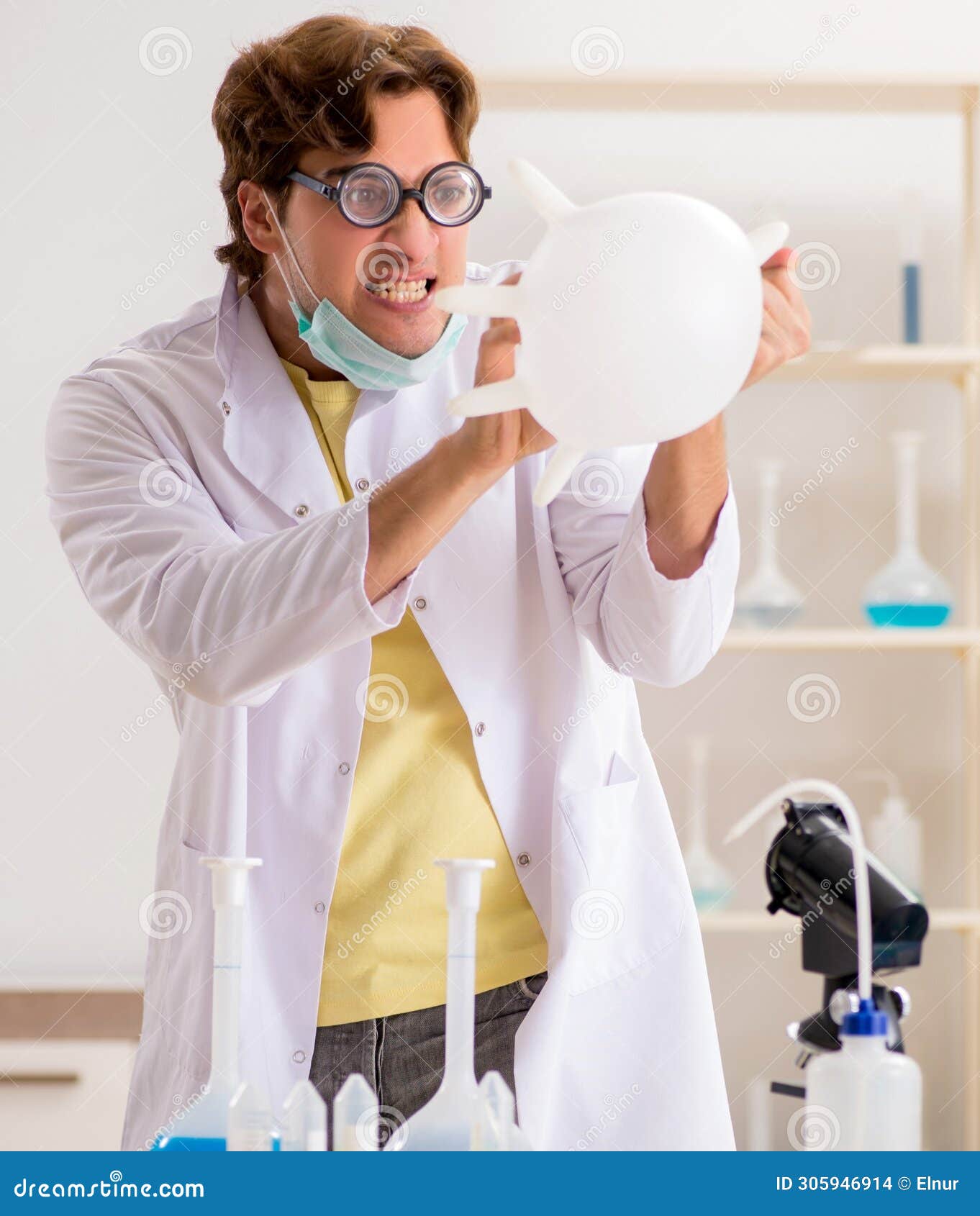 Funny Crazy Chemist Doing Experiments and Tests Stock Photo - Image of ...
