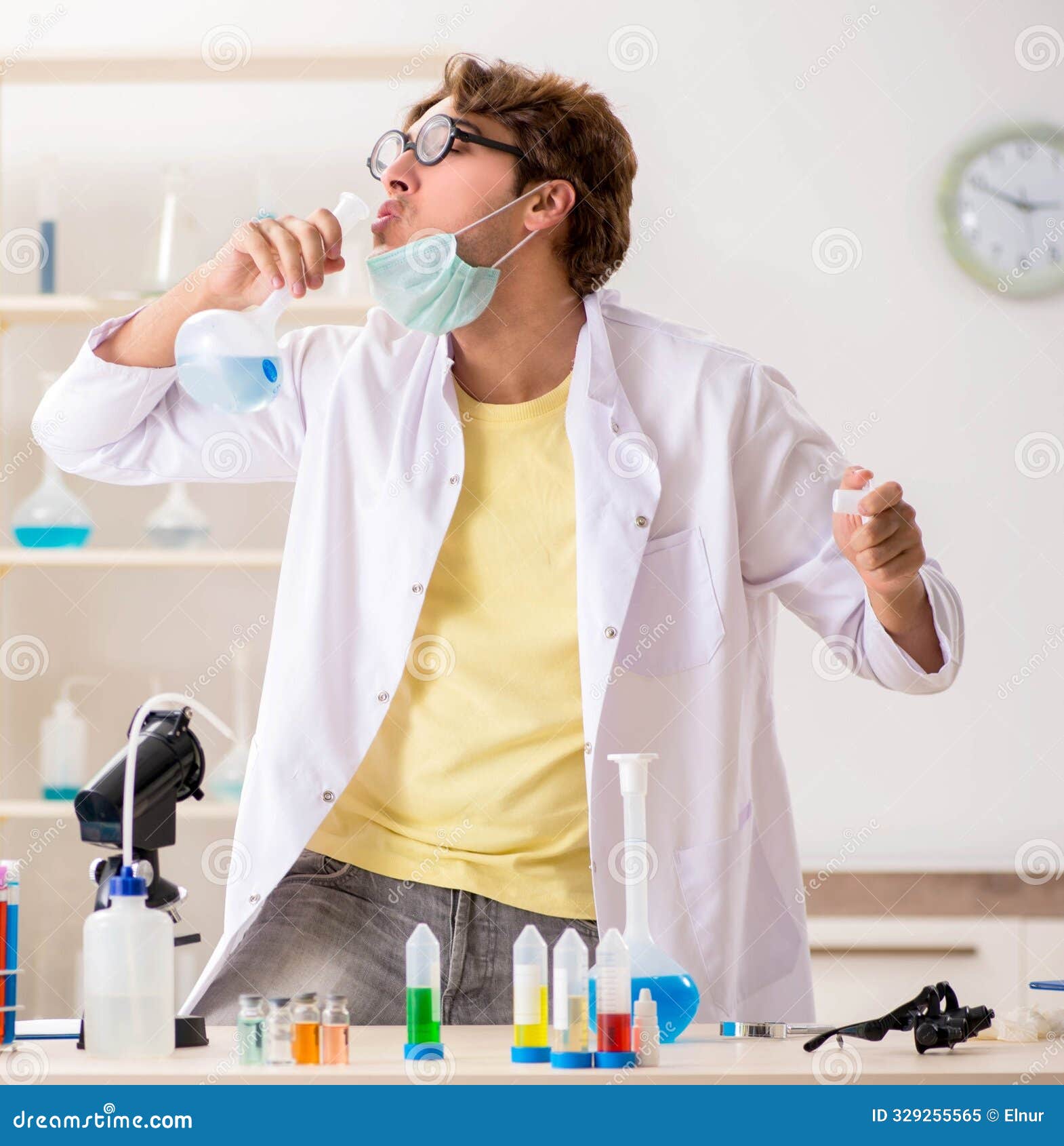 Funny Crazy Chemist Doing Experiments and Tests Stock Image - Image of ...