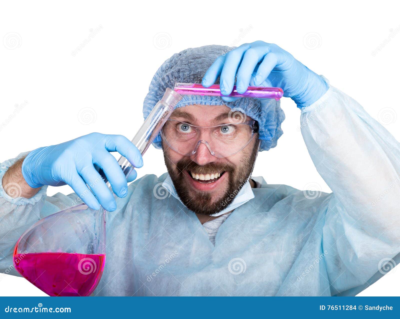 Funny Crazy Emotional Chemist With Flask Mad Scientist In His