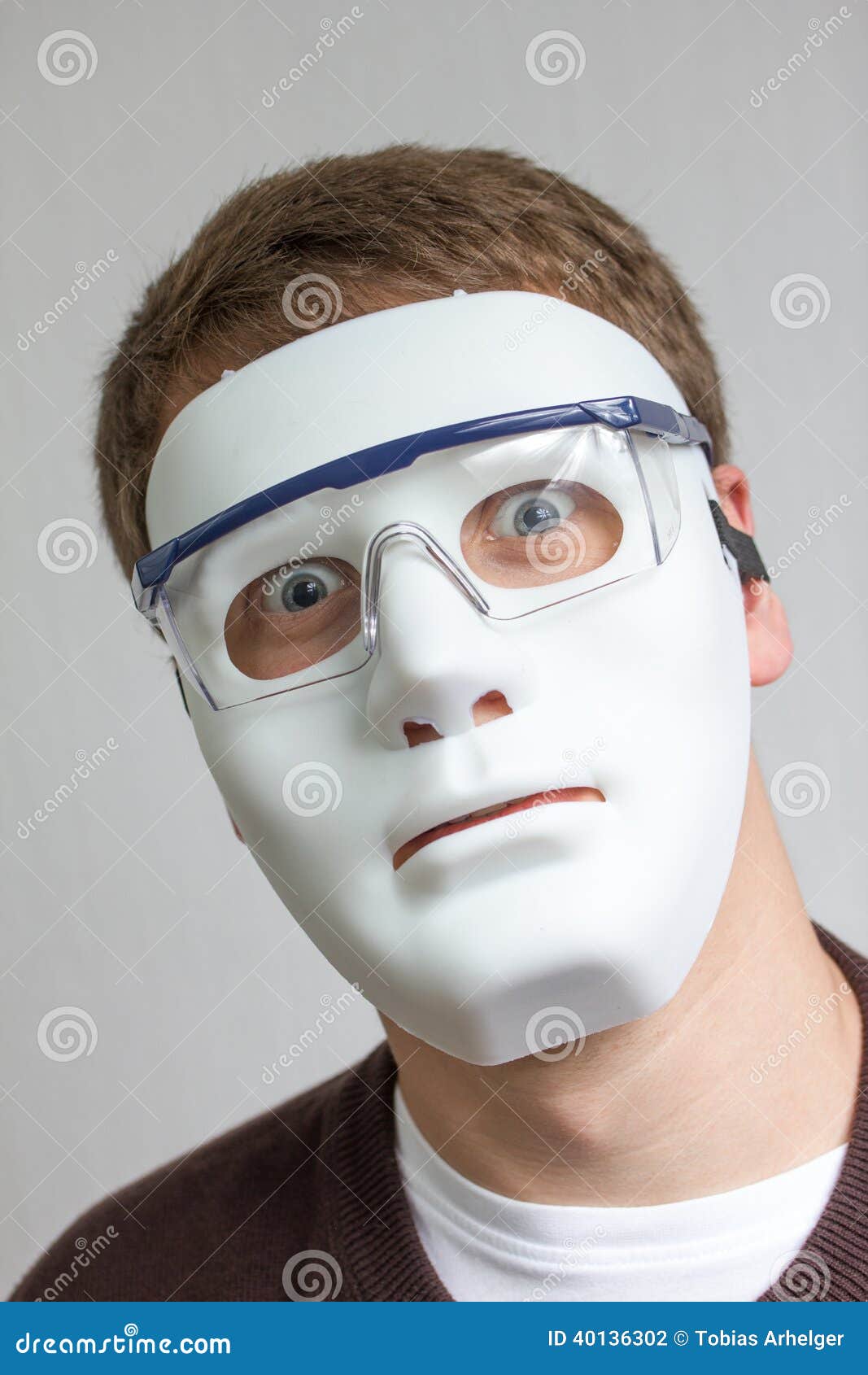 Funny and Crazy Guy with Plain White Mask Stock Photo - Image of civil ...