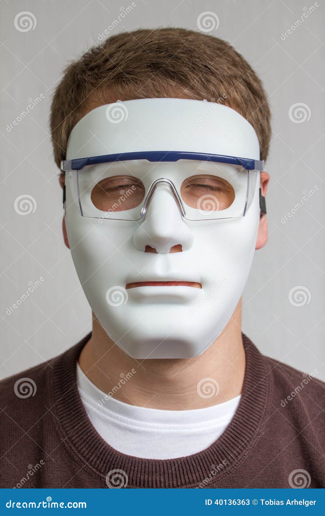Funny and Crazy Guy with Plain White Mask Stock Image - Image of ...