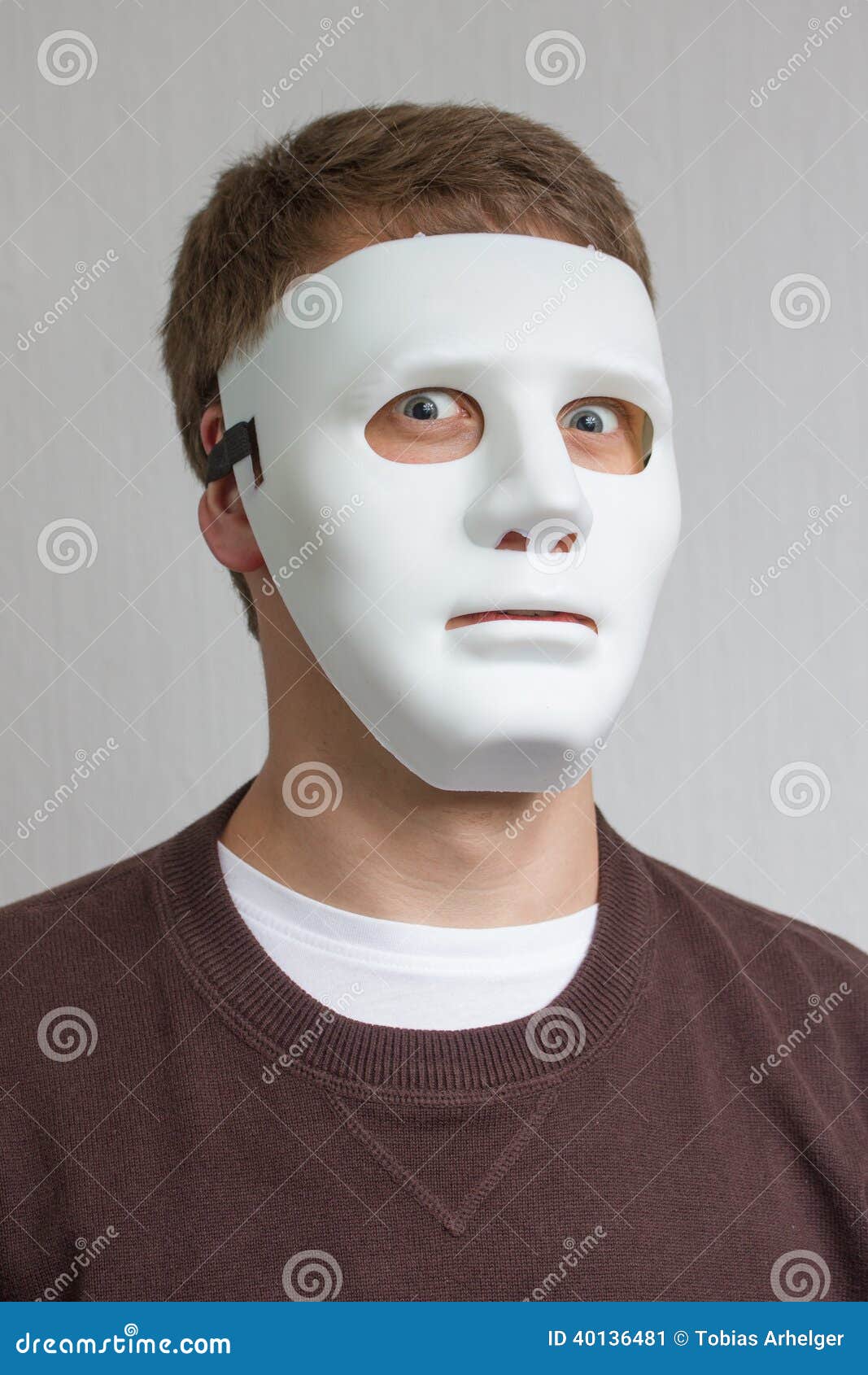 Funny and Crazy Guy with Plain White Mask Stock Image - Image of crisis ...