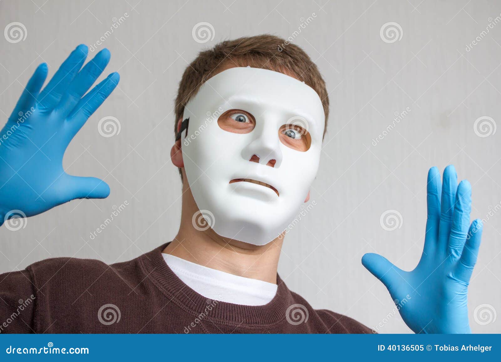 Funny and Crazy Guy with Plain White Mask Stock Image - Image of ...