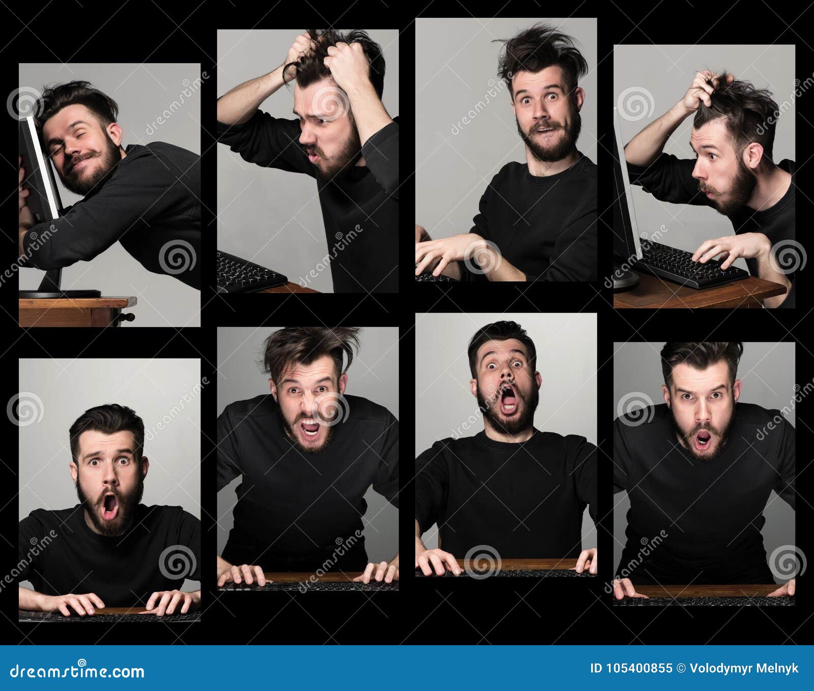Funny and Crazy Man Using a Computer Stock Image - Image of adult ...