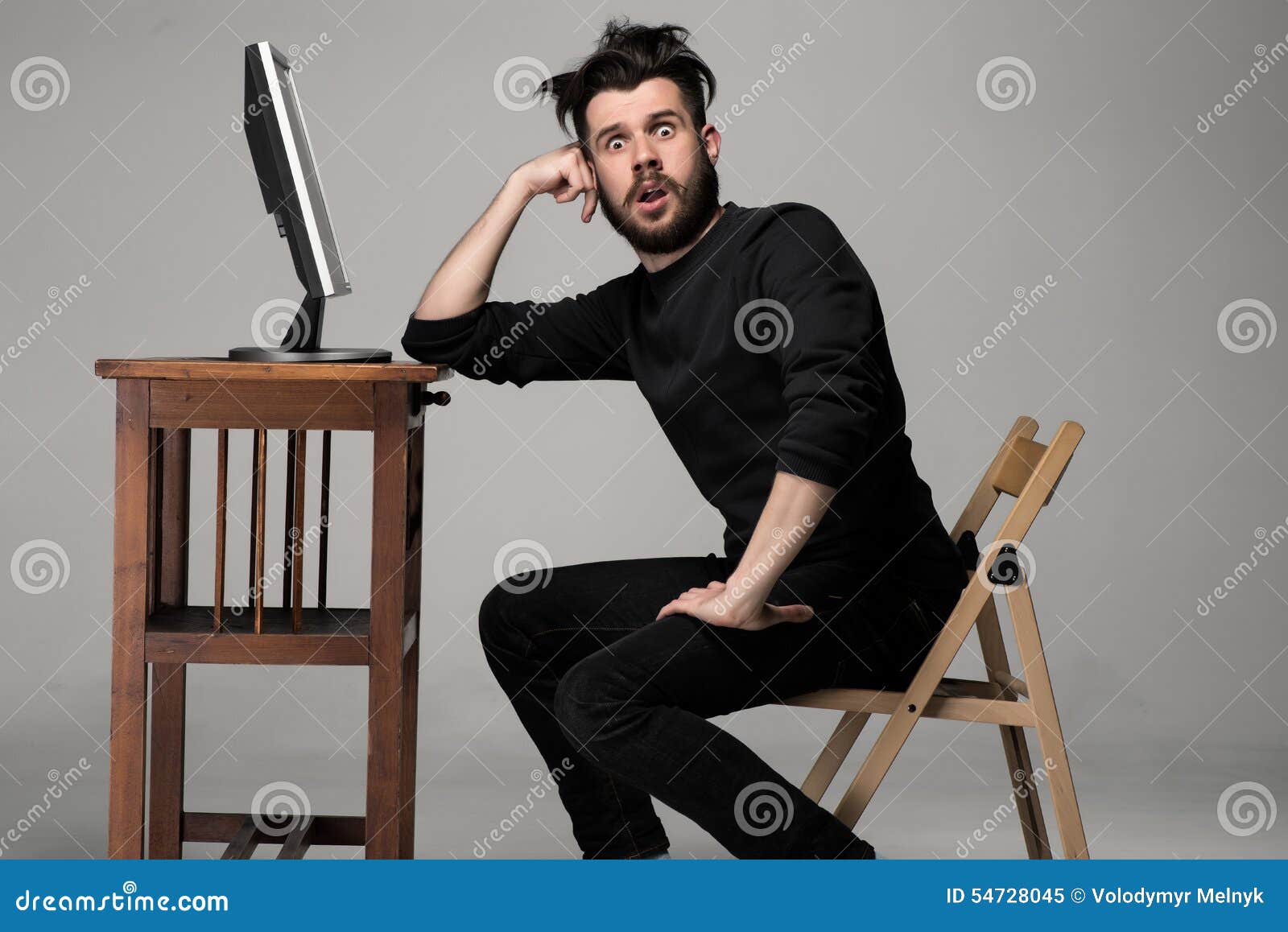 Funny and Crazy Man Using a Computer Stock Image - Image of internet ...