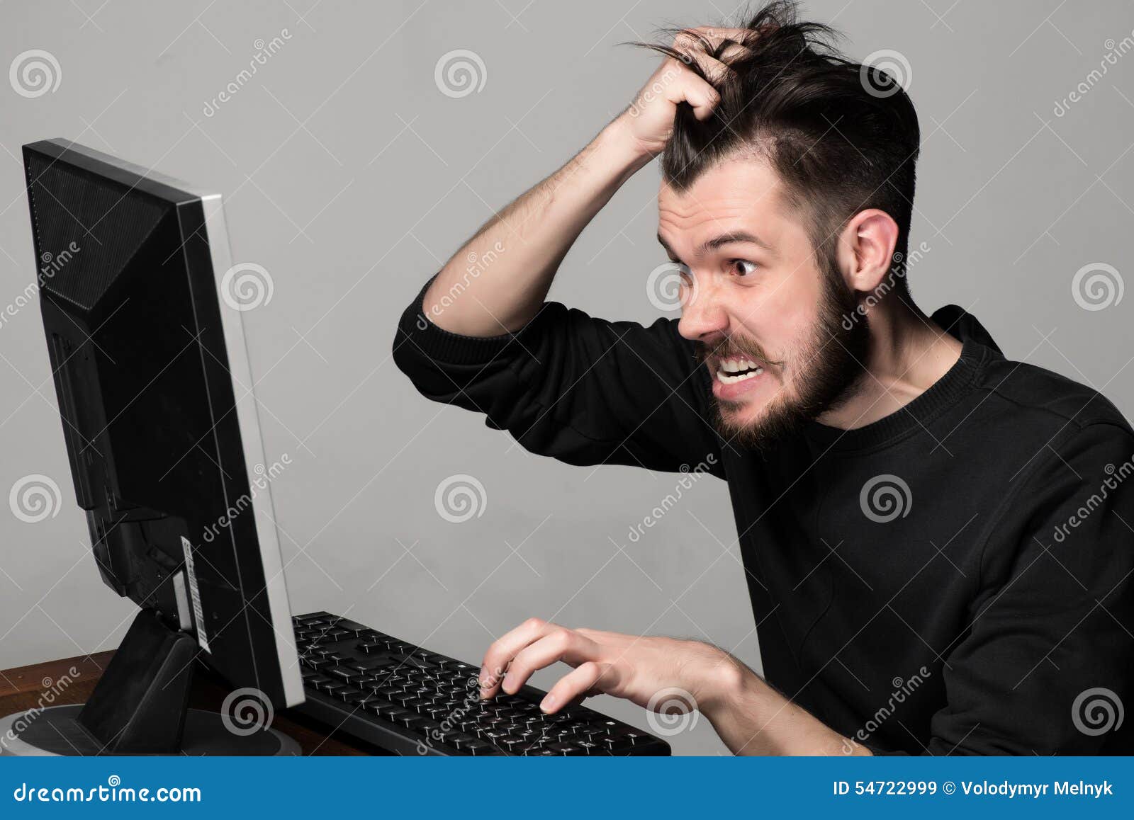 Funny and Crazy Man Using a Computer Stock Image - Image of funny ...