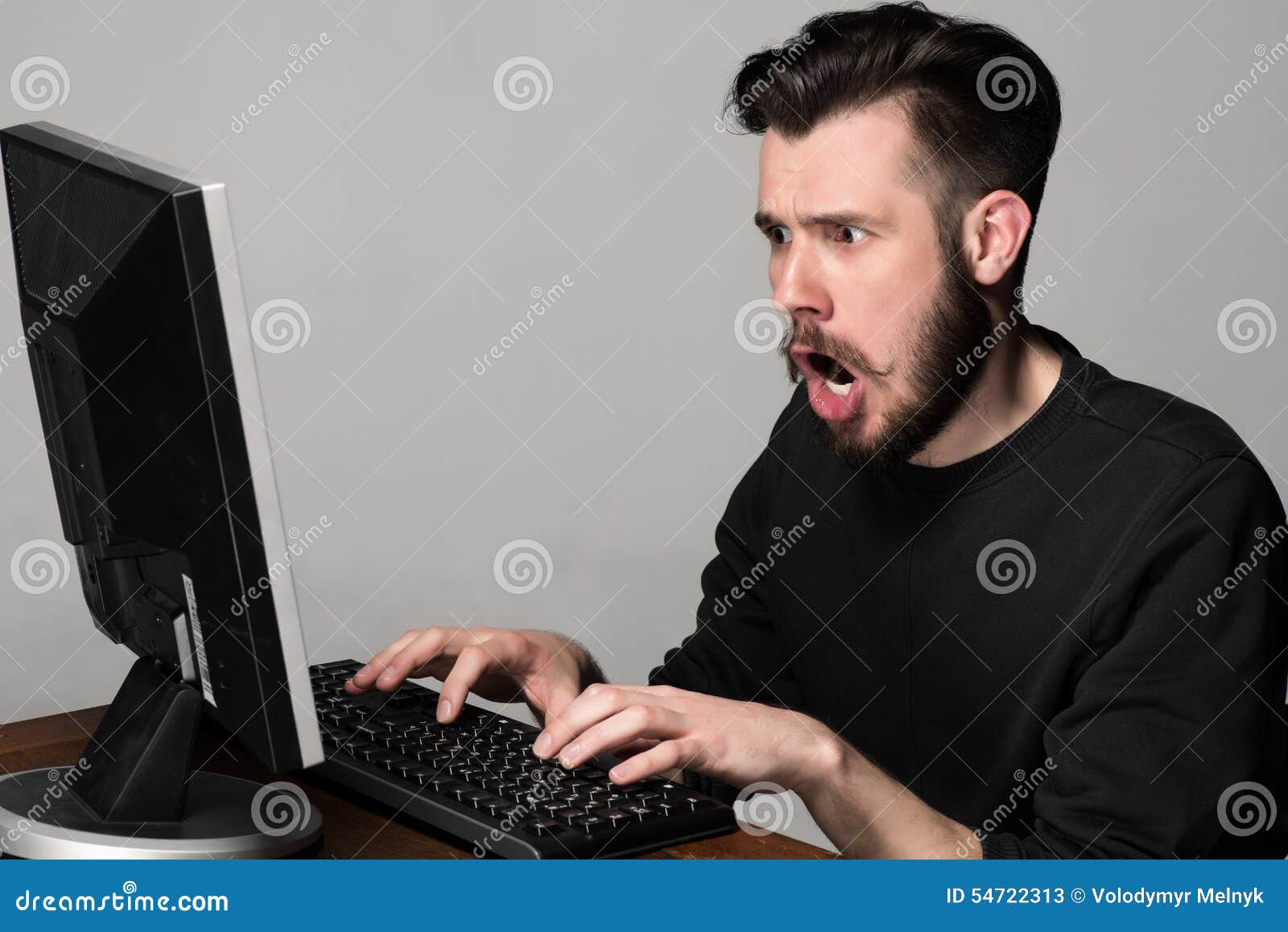 Funny and Crazy Man Using a Computer Stock Image - Image of internet ...
