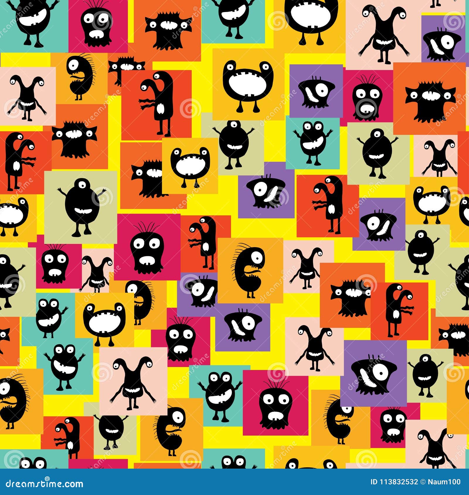 Funny and Crazy Monsters Seamless Pattern Stock Vector - Illustration ...