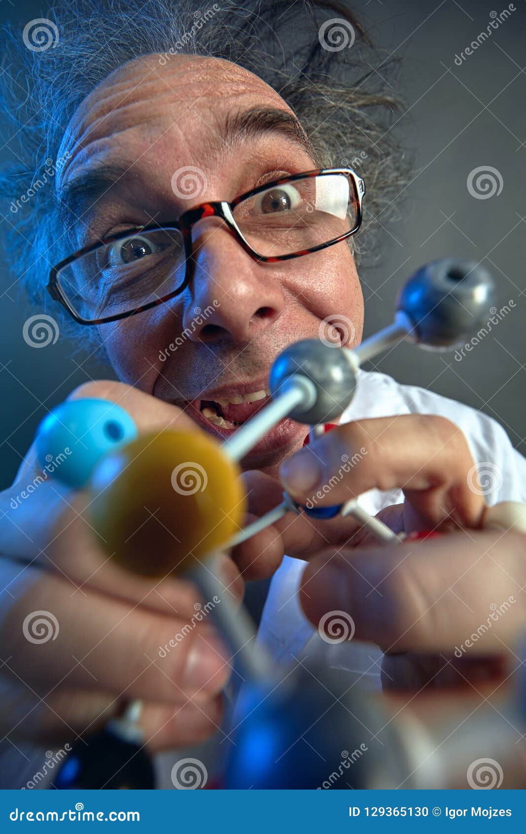 Crazy Scientist with Structure of Model Molecules Stock Photo - Image ...