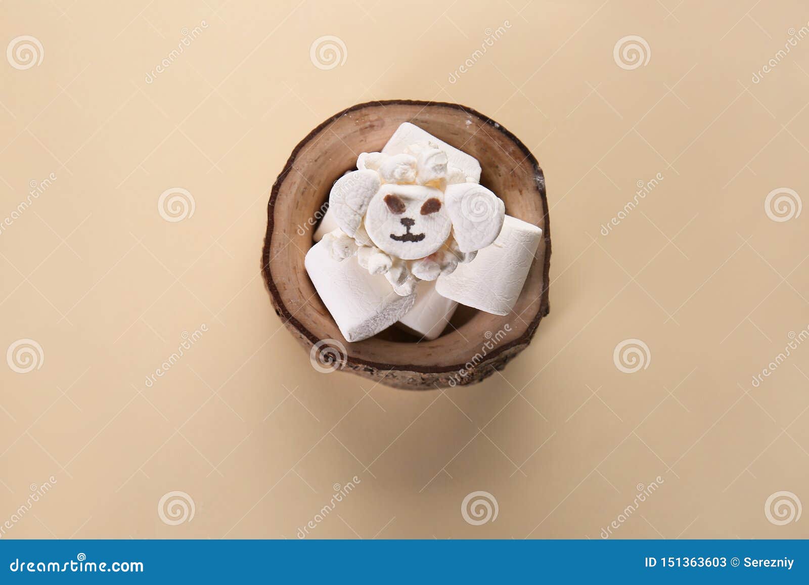 Funny Creature Made of Tasty Marshmallow on Color Background Stock ...