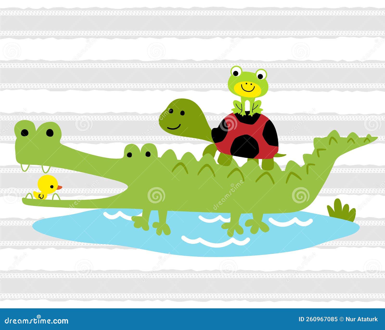Funny Crocodile Cartoon with Turtle, Frog and Little Duck Stock Vector ...