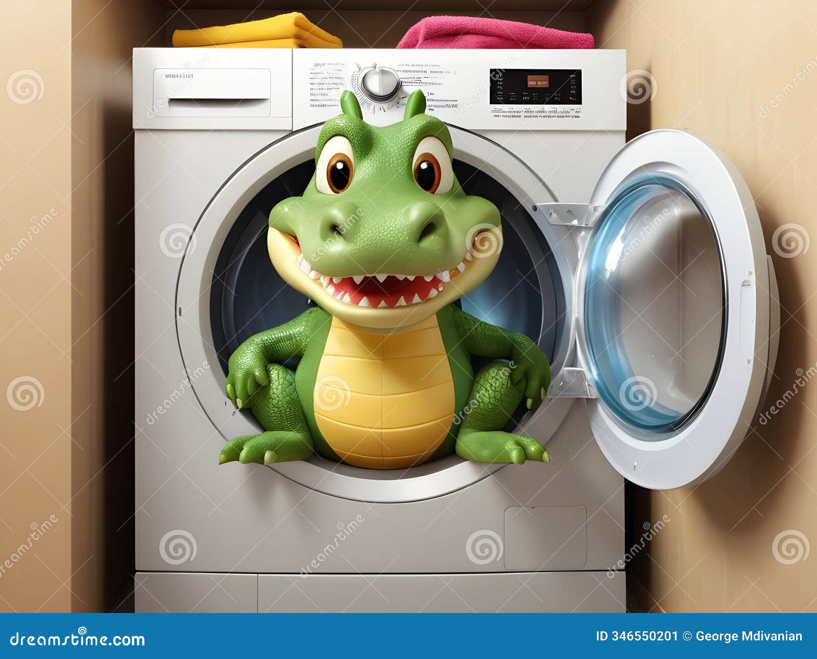 Funny Crocodile in the Washing Machine Stock Illustration ...