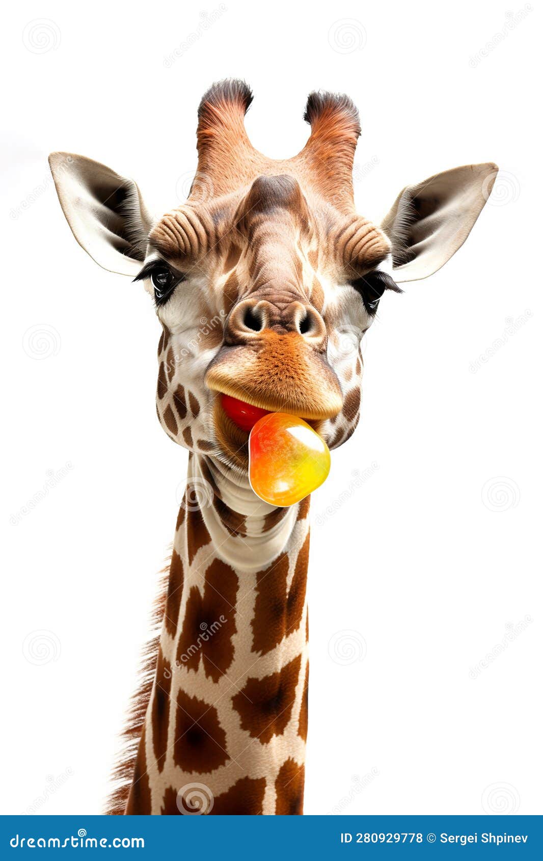 Funny Curious Giraffe Eats Lollipop on White Background. Generative AI ...